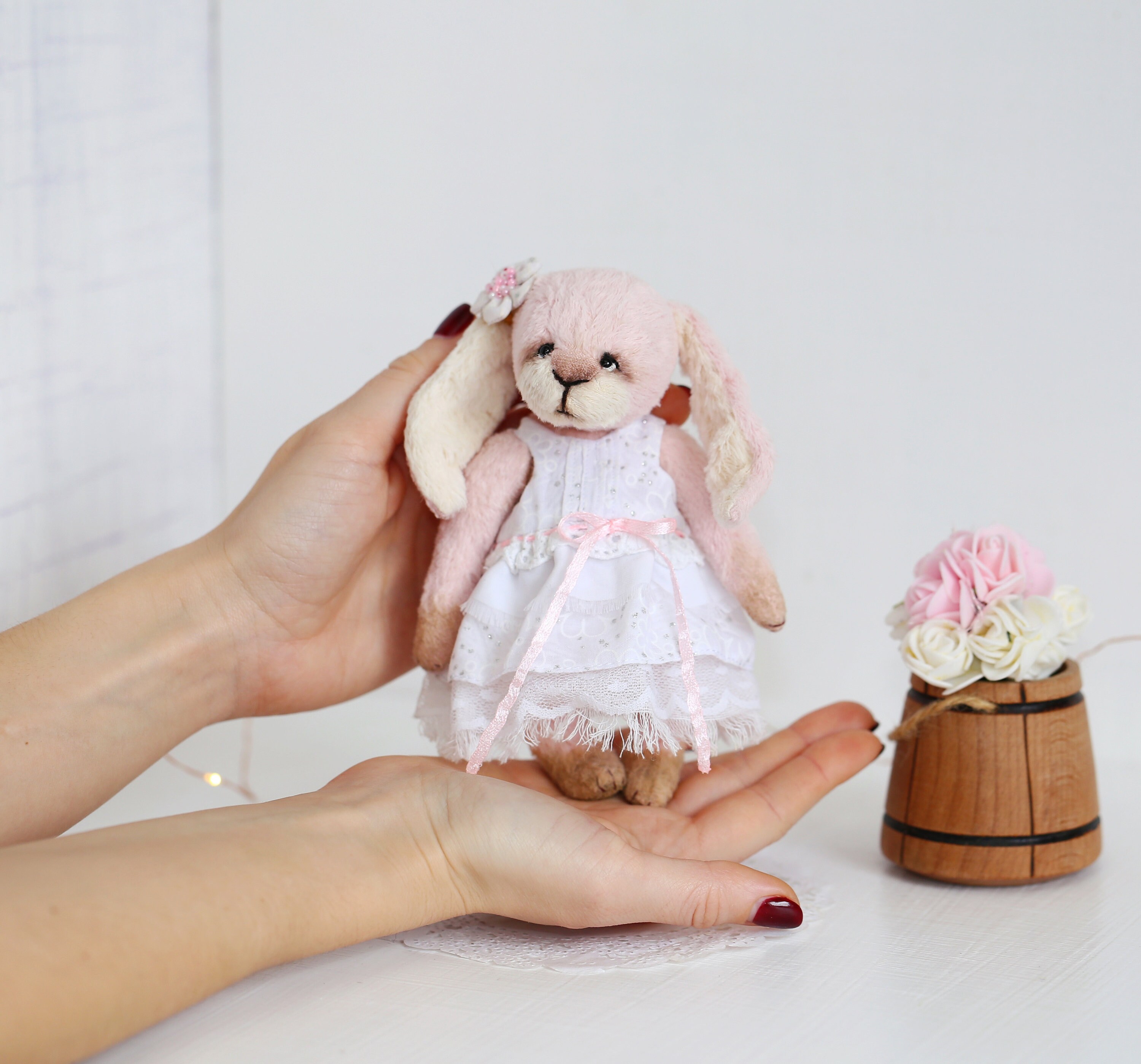 Stuffed Pink Teddy Rabbit Toy as Christmas Gift, Small Teddy Bunny Art ...