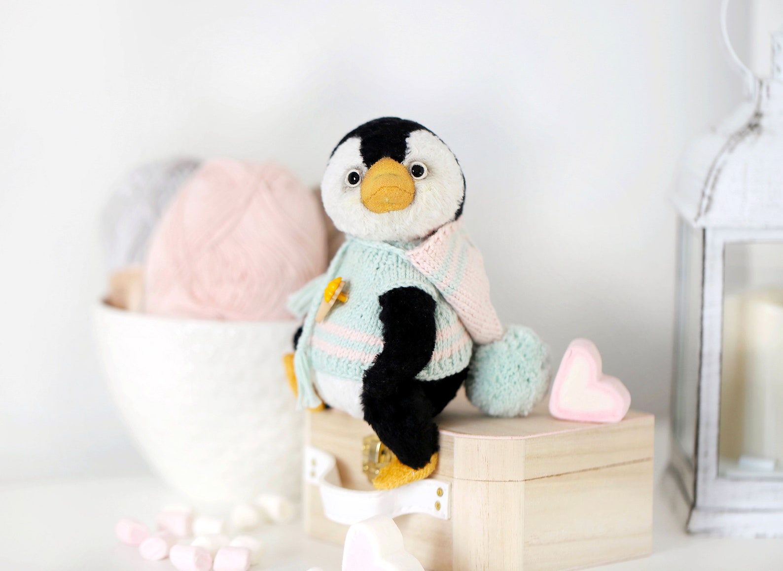 Stuffed Animal Teddy Penguin Toy as Valentine's Day Gift, Handmade ...