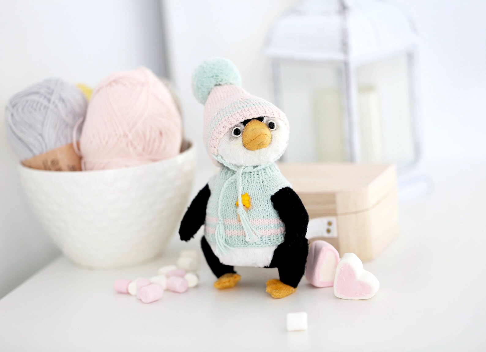 Stuffed Animal Teddy Penguin Toy as Valentine's Day Gift, Handmade ...