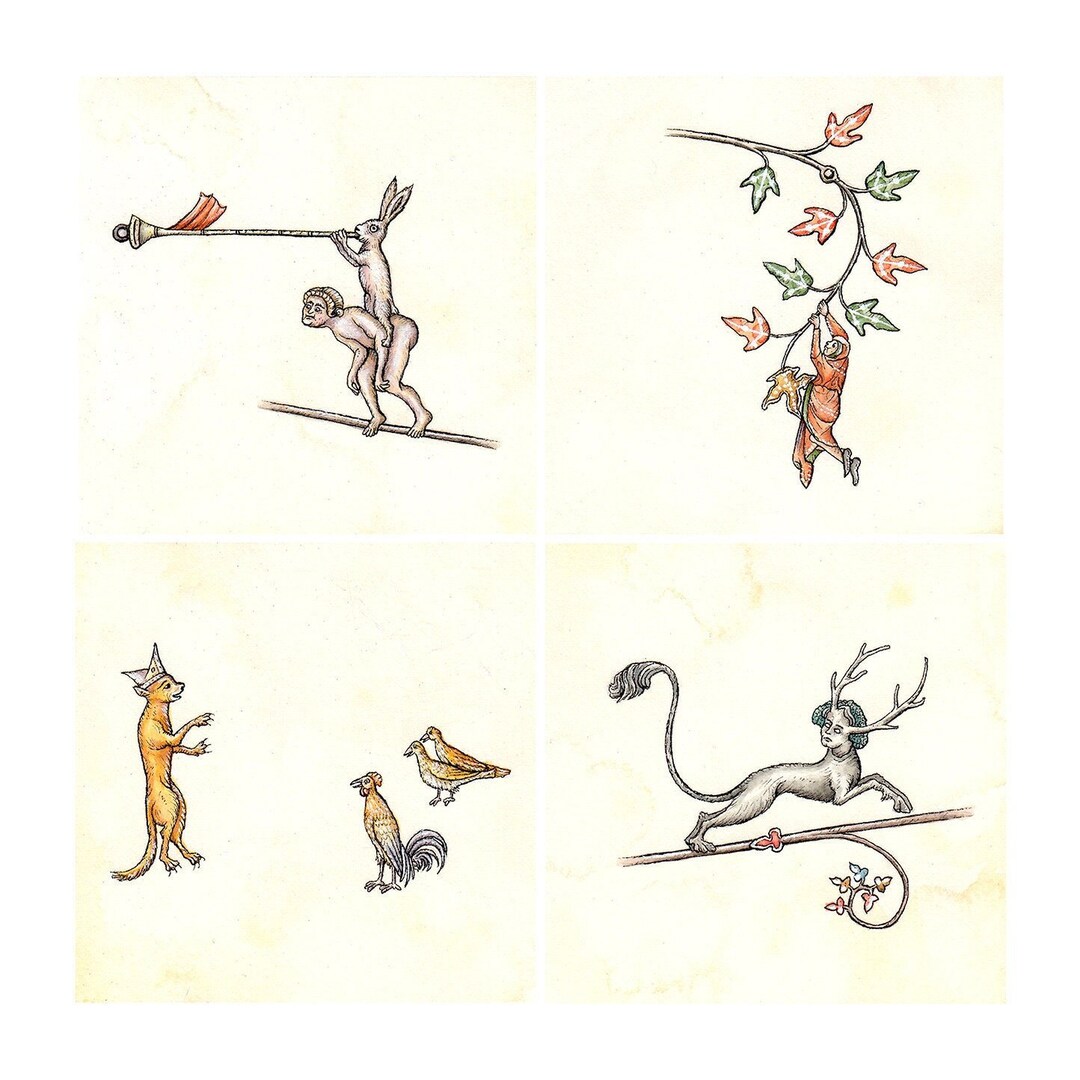 Pack of 4 Original Watercolors 8.5 Cm X 8.5 Cm. Drawn and Painted by ...