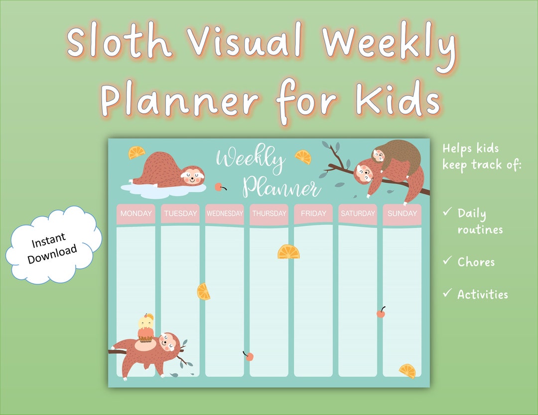 Sloth Visual Planner for Kids - Etsy UK