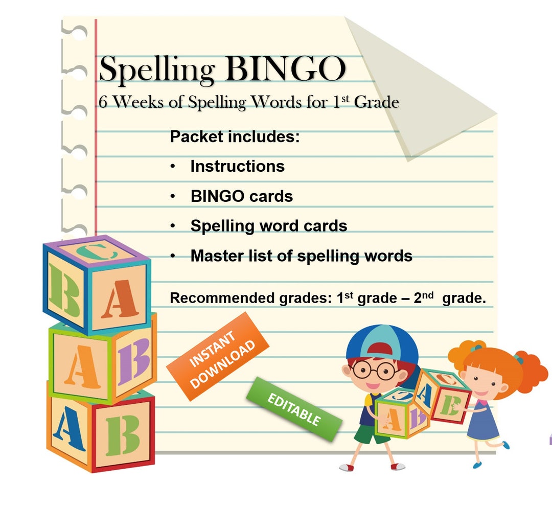 Spelling BINGO: Spelling Words for First Graders - Etsy