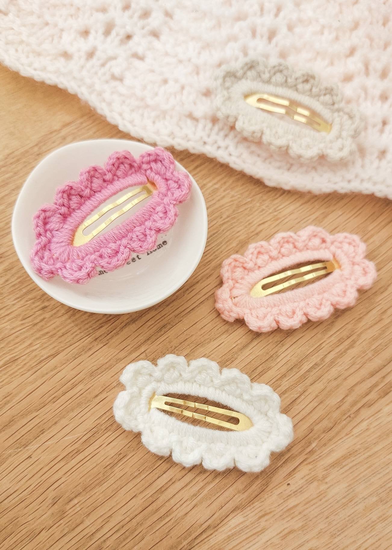 Crochet Hair Clips, Knitted Hair Clips, Girls Snap Clips, Toddler Hair ...