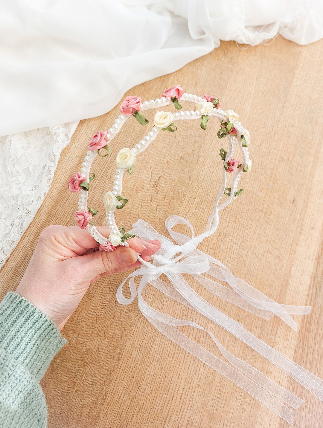 Flower Girl Hairband, Flower Girl Crown, Flower Girl Halo, Christening ...