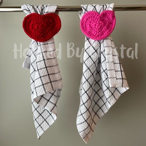 Heart Towel Topper - Crochet Heart Towel - Towel Topper - Dishtowel ...