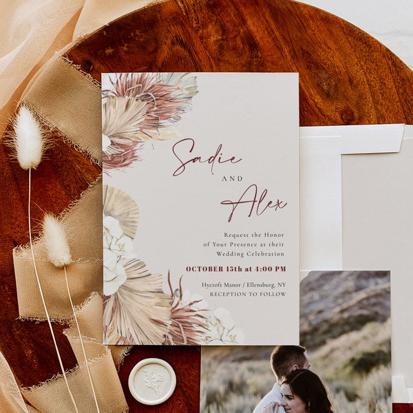 Burgundy and Rust Wedding Invitation - Etsy
