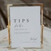 Wedding Tips Bar Sign Template, Bartender Tip Sign, Tip Jar Sign ...