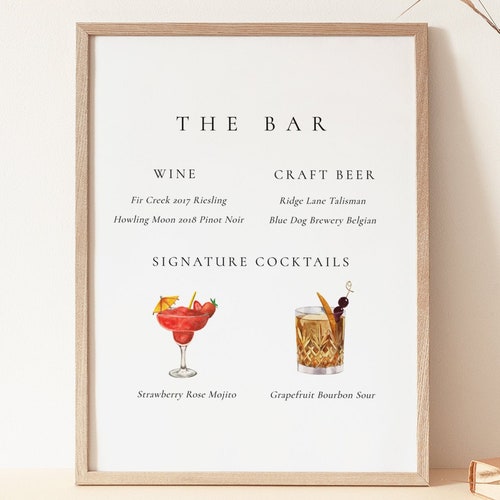 Printable Bar Menu Template Download Signature Cocktails Sign | Etsy