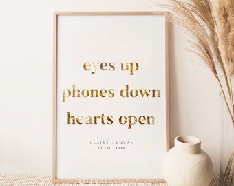 Minimalist Unplugged Ceremony Sign Template, Eyes up Phones Down Hearts ...