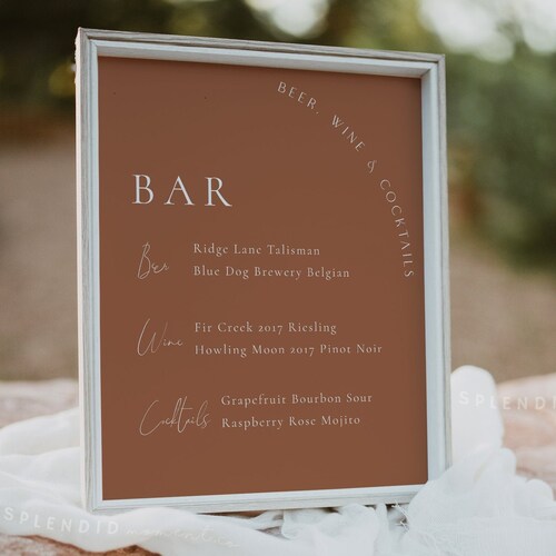 Minimal Wedding Bar Menu Sign Template Terracotta Wedding Bar - Etsy