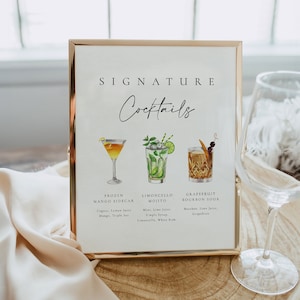 Custom Wedding Signature Cocktails Sign Template, Featured Drinks Menu ...