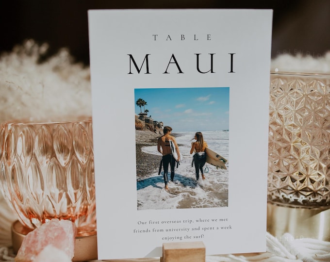 Travel Photo Table Numbers Sign: Destination Wedding Table Card ...