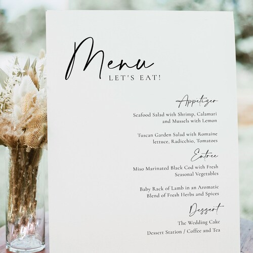 Modern Menu Sign Template Buffet Sign Minimalist Wedding Menu - Etsy