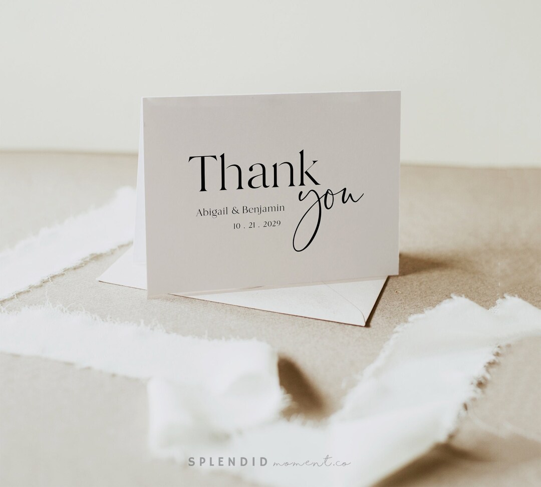 Modern Thank You Card Template, Thank You Card Folded, Beige Thank You ...