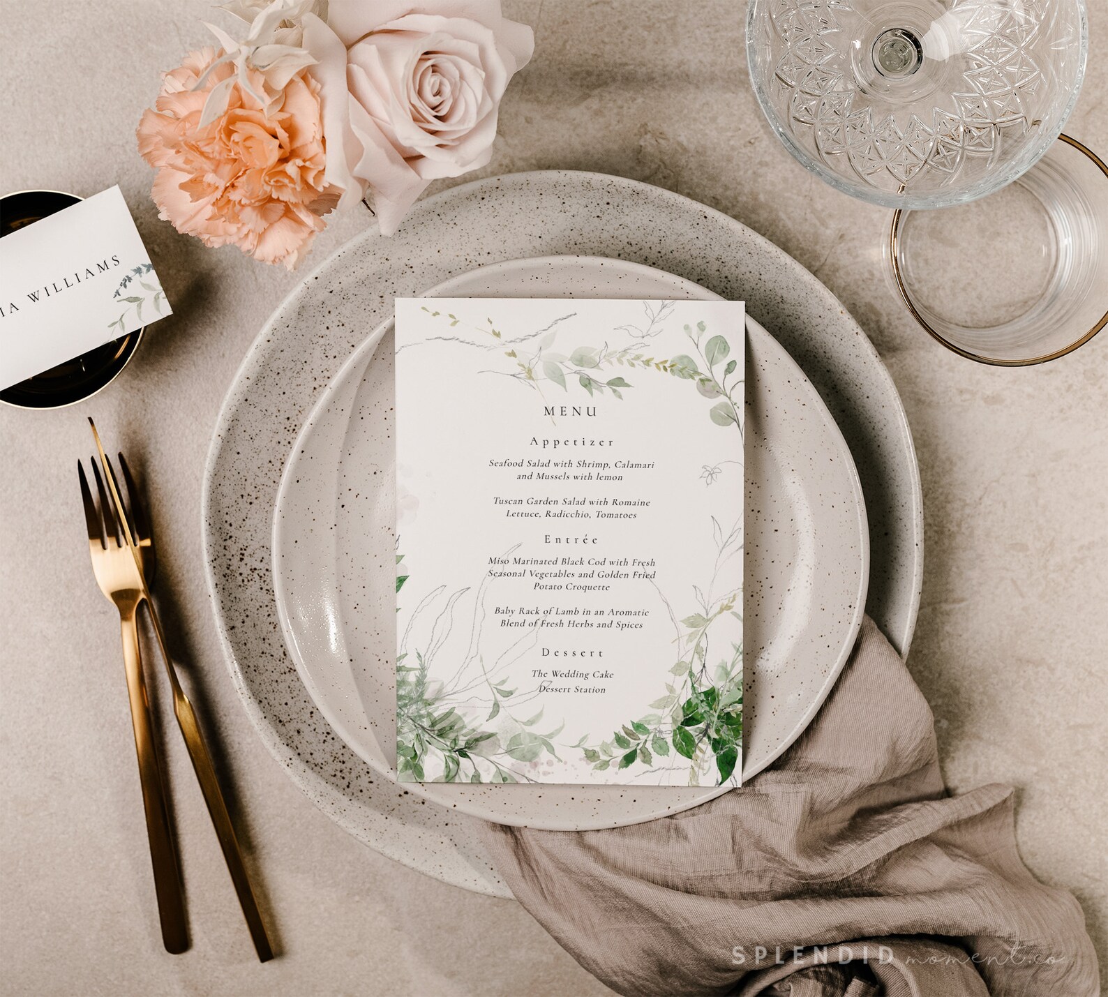 Greenery Wedding Menu Template Botanical Wedding Menu Leaves | Etsy