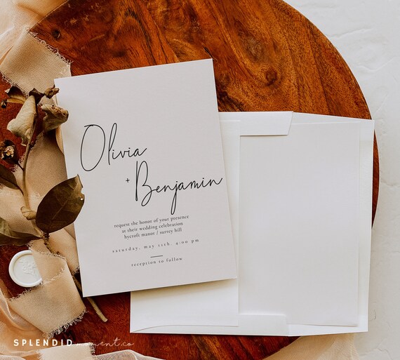 Modern Wedding Invitation Card Template Editable Neutral | Etsy