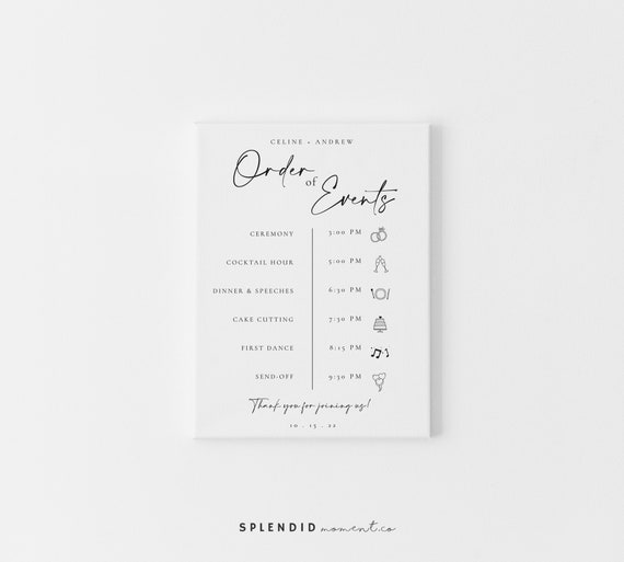 Invitations & Announcements Order of Events Sign JALA Printable Wedding ...