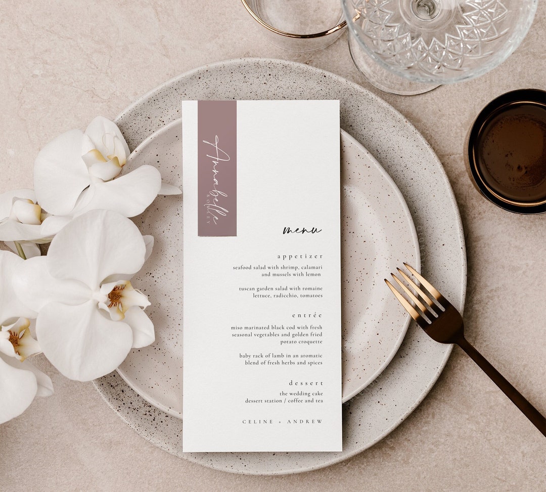 Customizable Wedding Menu, Modern Menu Template, Printable Wedding Menu ...