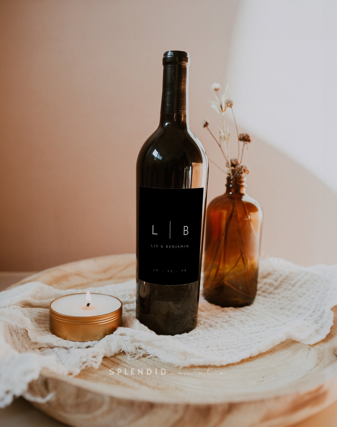 Custom Dark Wedding Wine Label Template, Modern Wedding Champagne ...