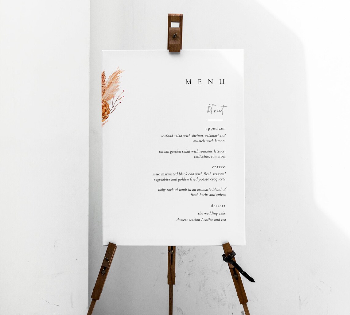 Modern Menu Sign Template Pampas Grass Menu Poster and - Etsy