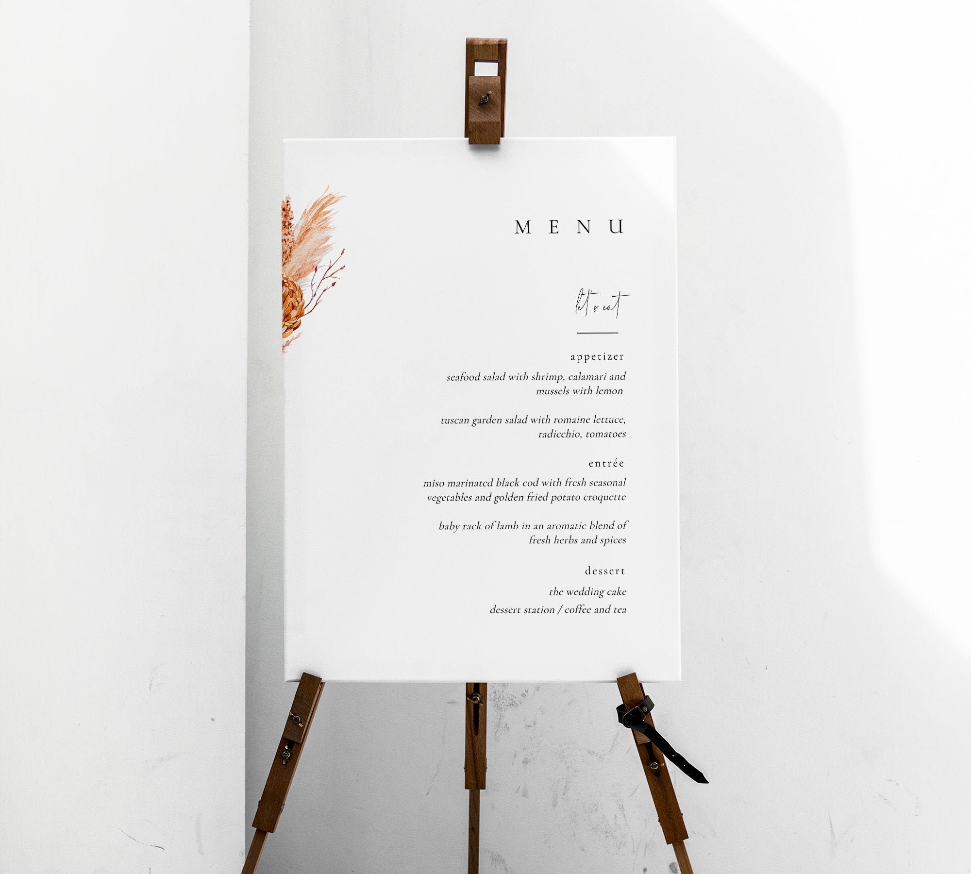 Modern Menu Sign Template Pampas Grass Menu Poster and - Etsy