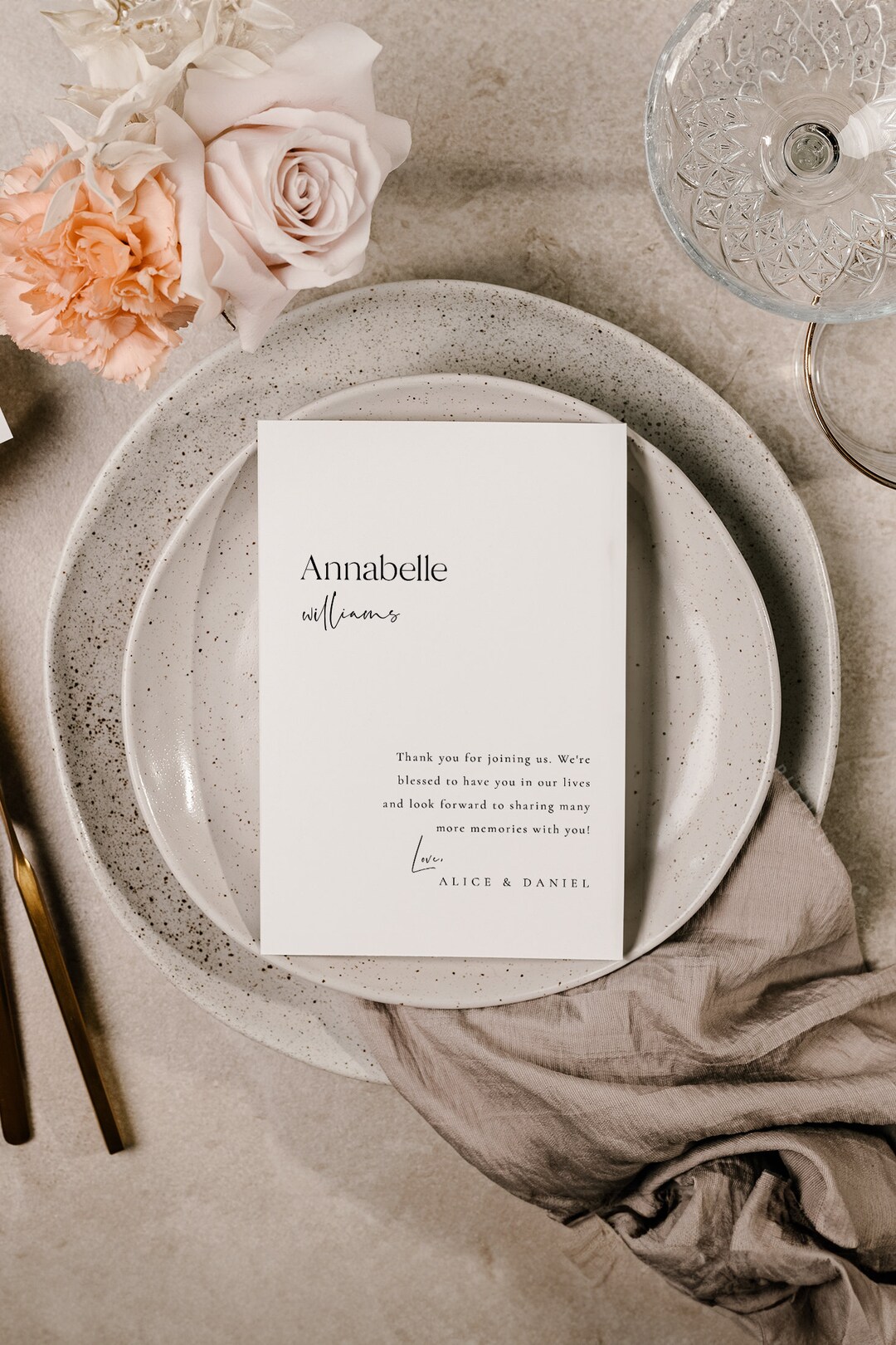 Place Cards With Thank You Note Template, Name Card With Thank You ...