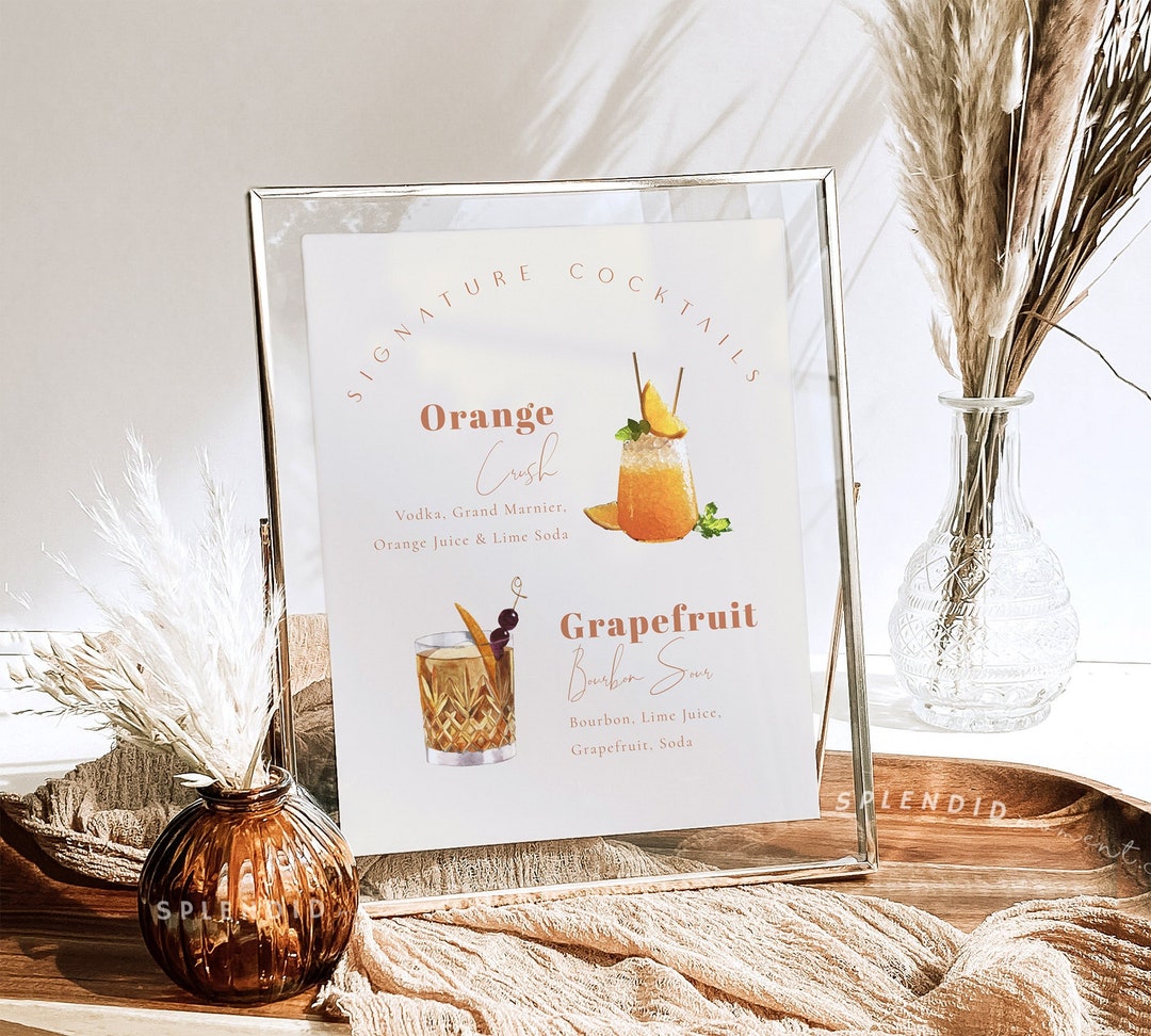 Bohemian Signature Cocktails Sign: Terracotta Orange Wedding (digital ...