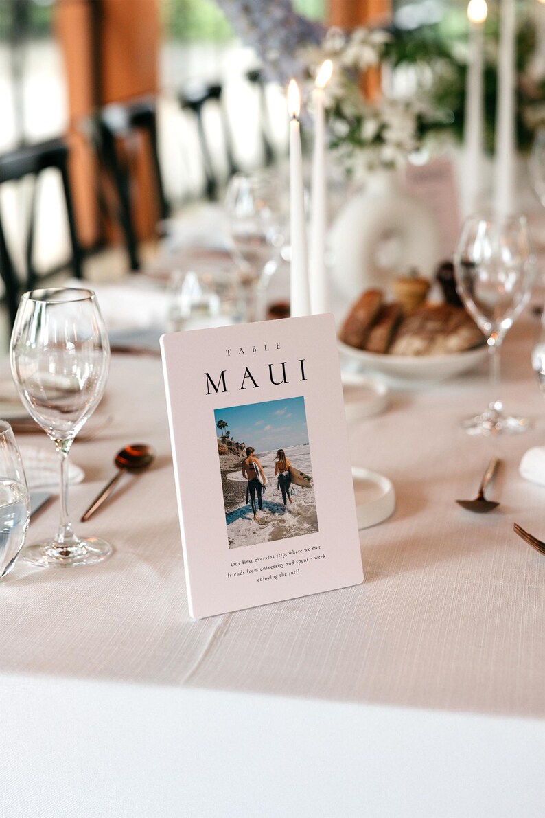 Travel Photo Table Numbers Sign: Destination Wedding Table Card ...
