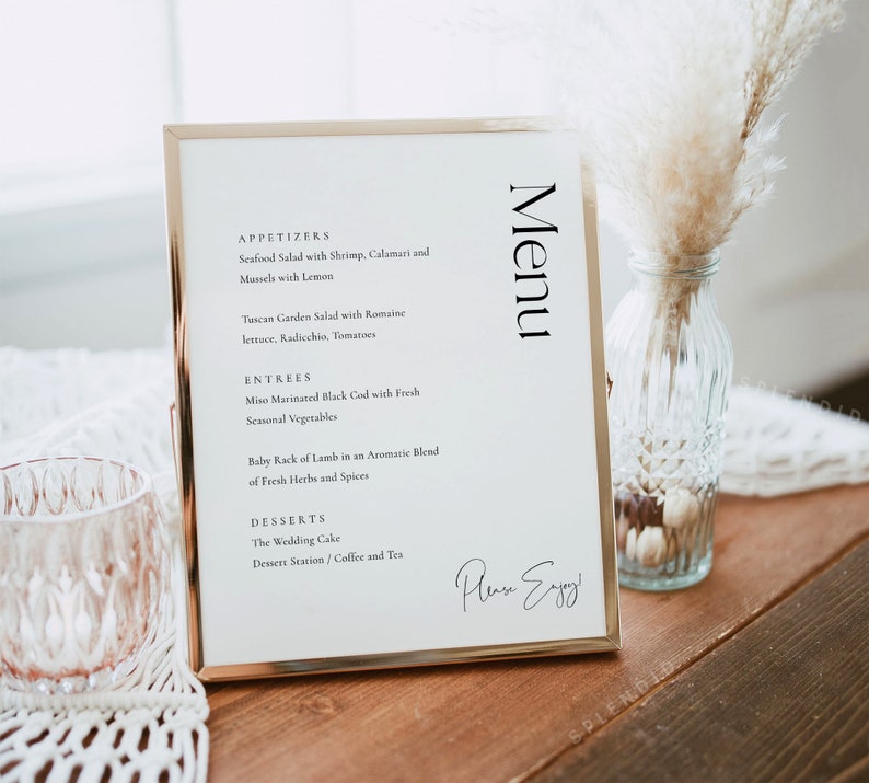 Modern Wedding Menu Sign Template Modern Menu Sign Buffet - Etsy