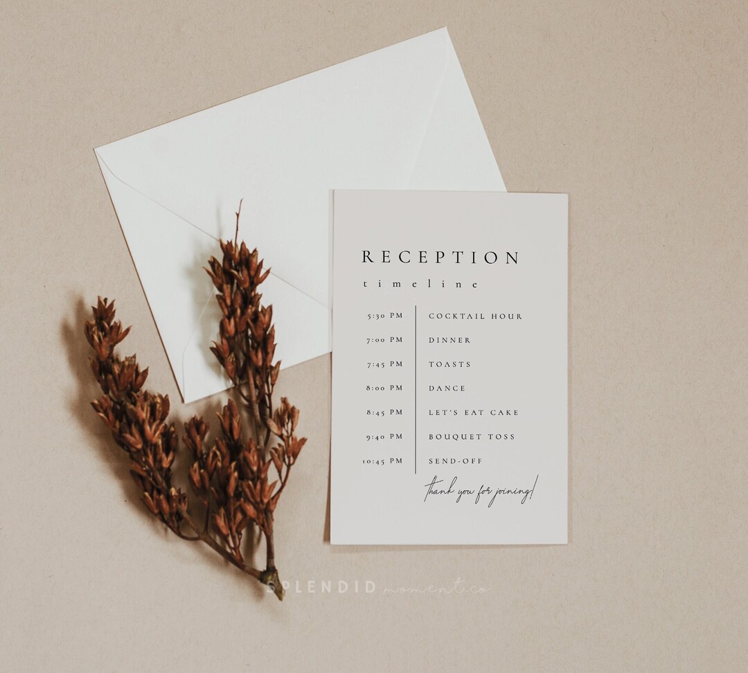 Wedding Timeline Card Template, Reception Card, Itinerary Card, Wedding ...