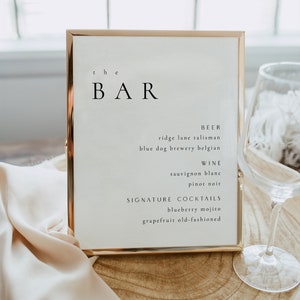 Modern Wedding Bar Menu Sign Template, Editable Wedding Drinks Menu ...