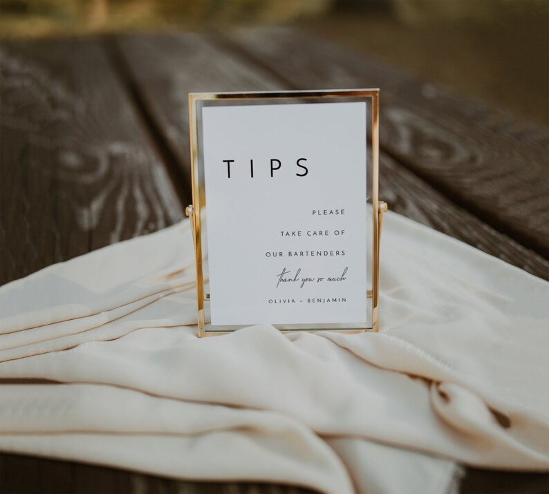 Wedding Bar Tips Sign Template: Minimalist Bartender Sign (digital ...