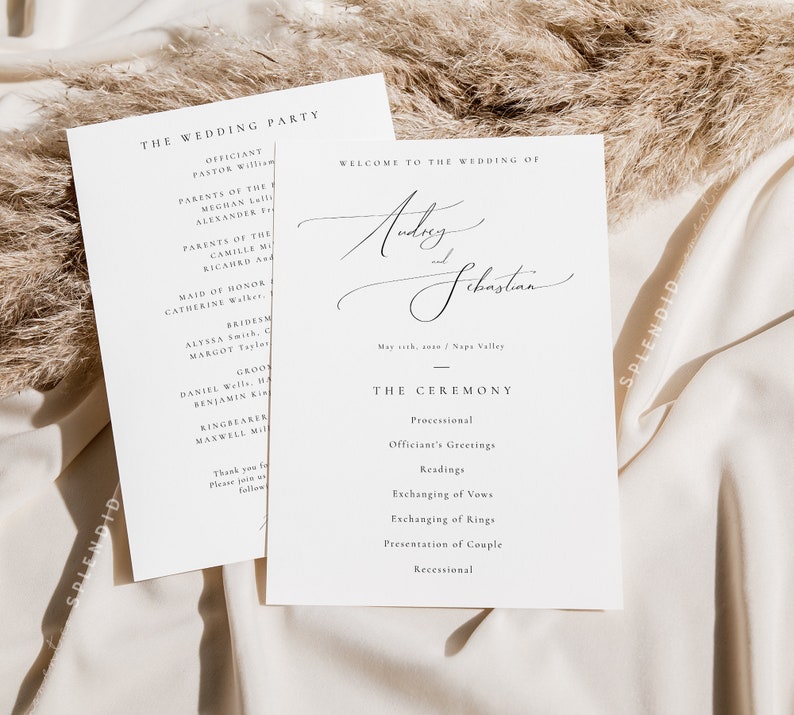 Elegant Wedding Program Template Modern Wedding Order of | Etsy