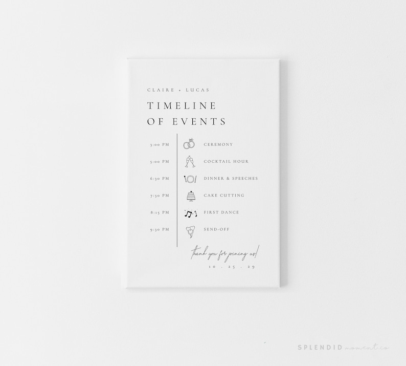 Editable Wedding Timeline Sign Template, Modern Wedding Reception Sign ...