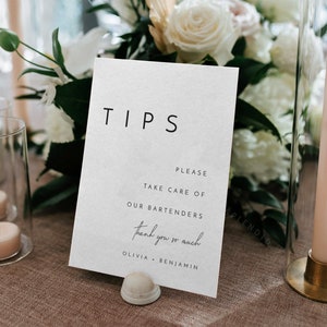 Wedding Bar Tips Sign Template, Reception Bartender Tips Sign, Editable ...