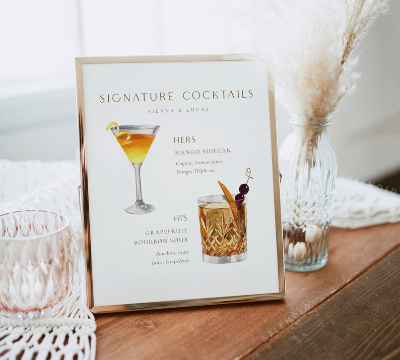Wedding Signature Cocktails Sign: Modern Gold Bar Menu (digital ...
