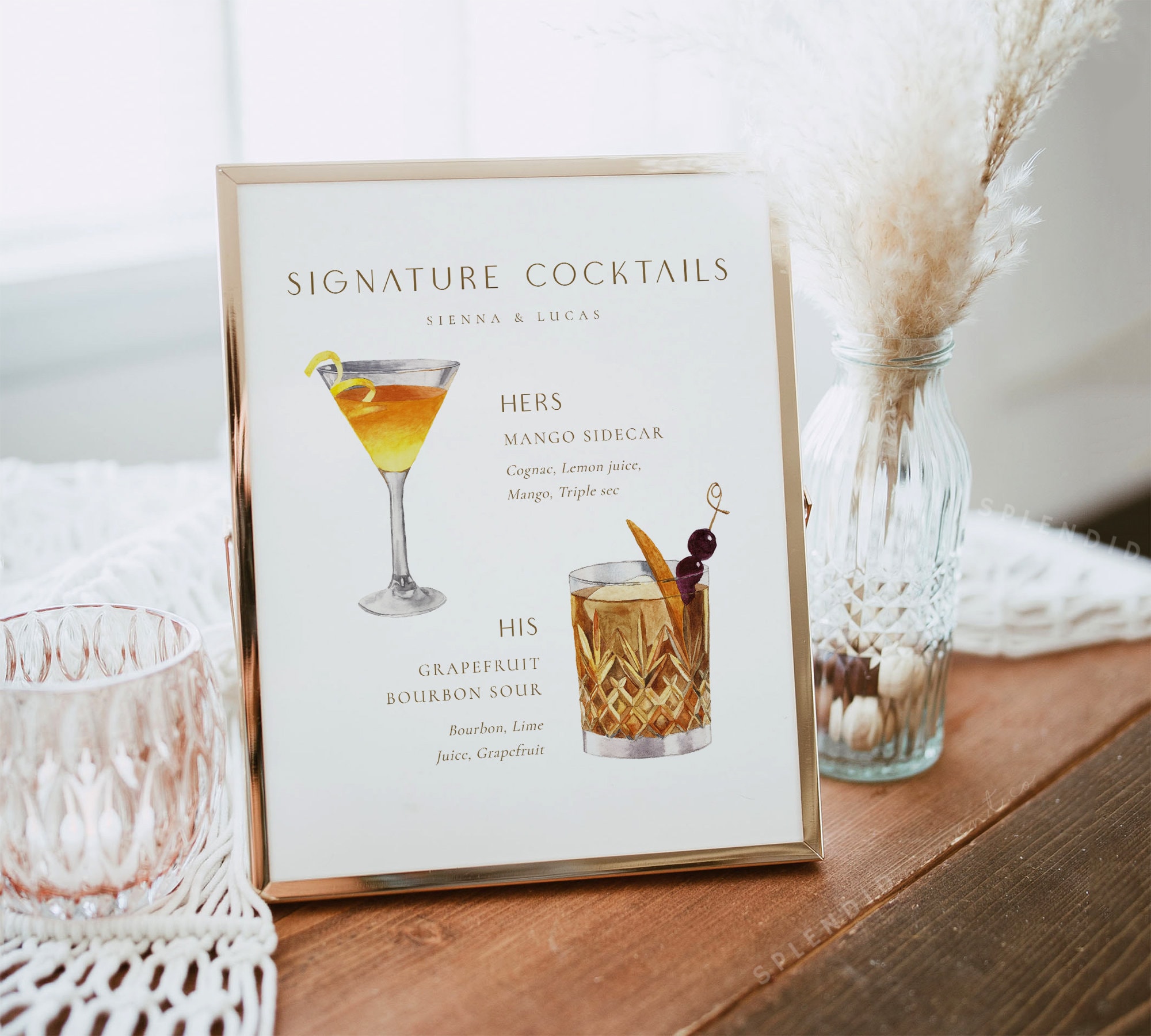 Wedding Signature Cocktails Sign: Modern Gold Bar Menu (digital ...