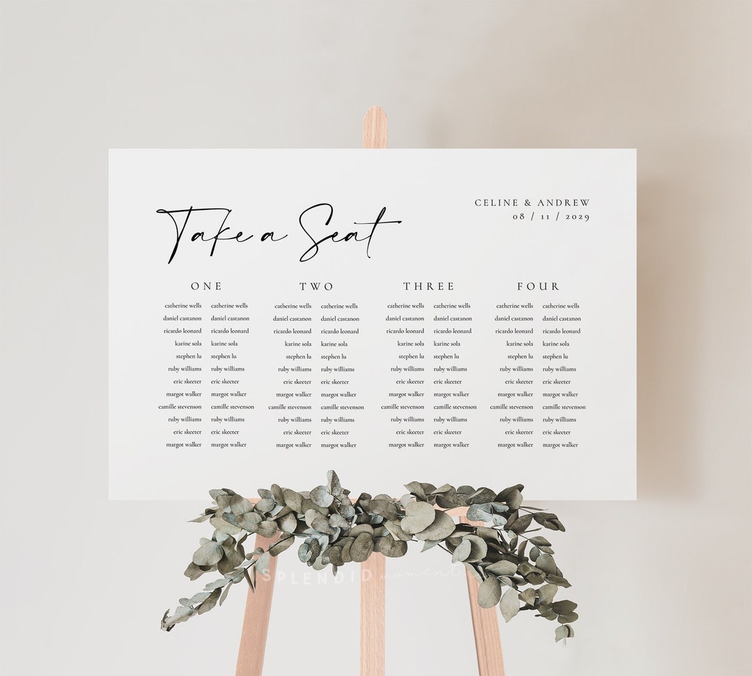 Elegant Wedding Seating Chart Template, Wedding Seating Plan, Modern ...