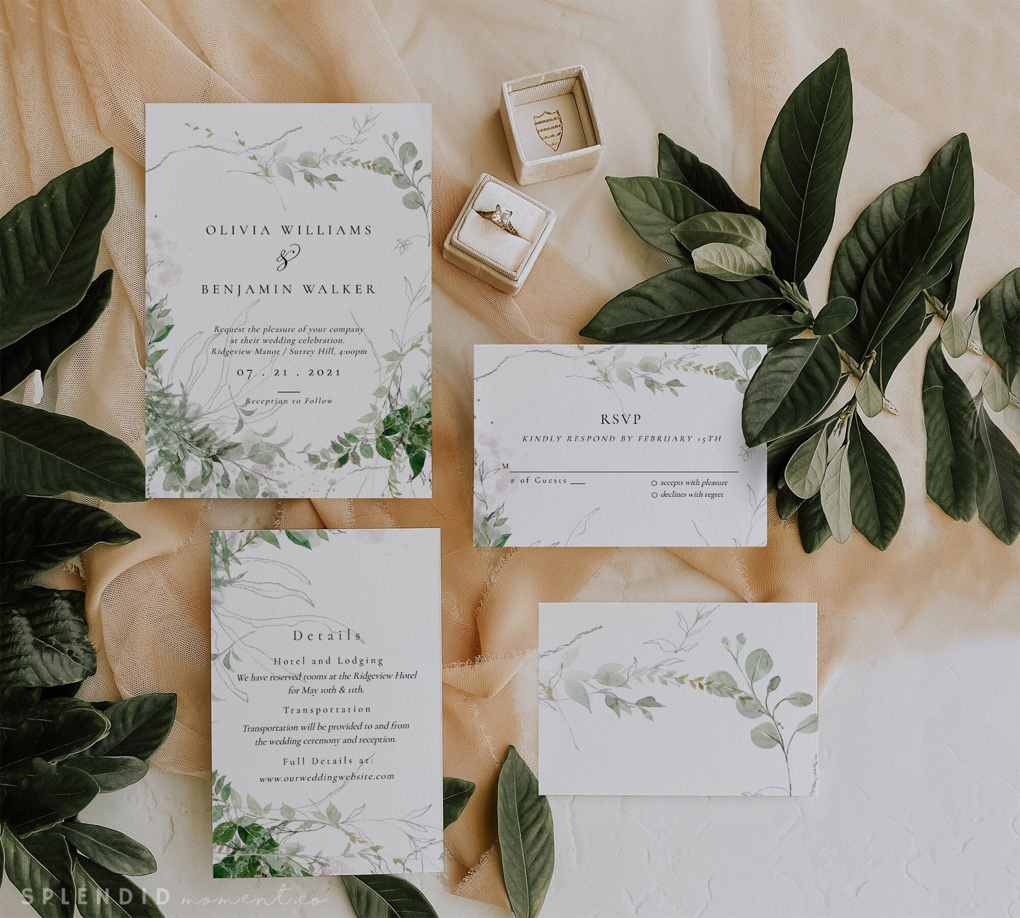 Greenery Wedding Invitation Suite Template Bohemian Wedding | Etsy