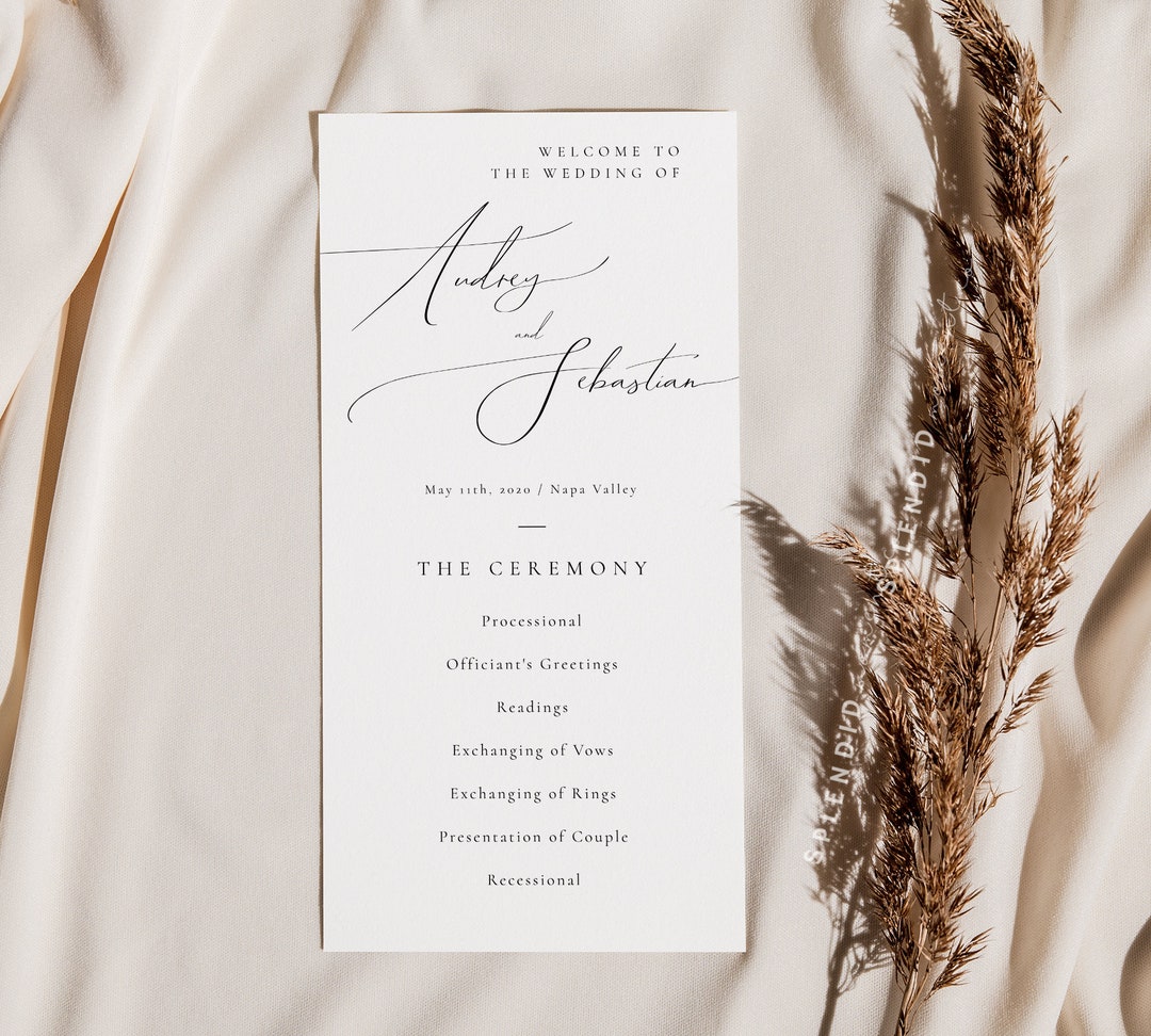 Elegant Wedding Program Template, Modern Wedding Order of Service ...