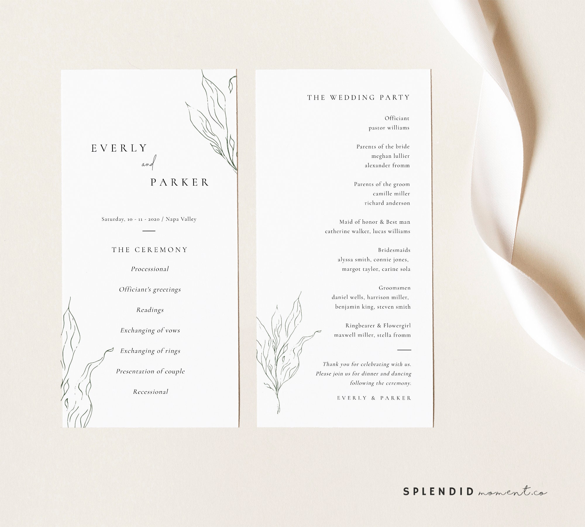 Elegant Wedding Program Template Printable Wedding Program | Etsy