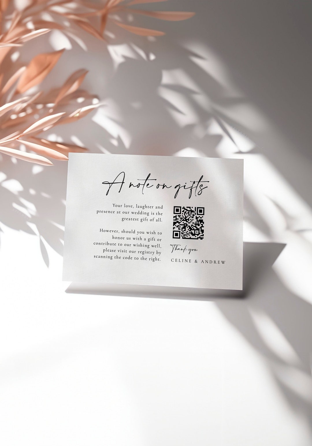 Modern Wedding Gift Note Card Template, Wedding Gift Enclosure Insert ...