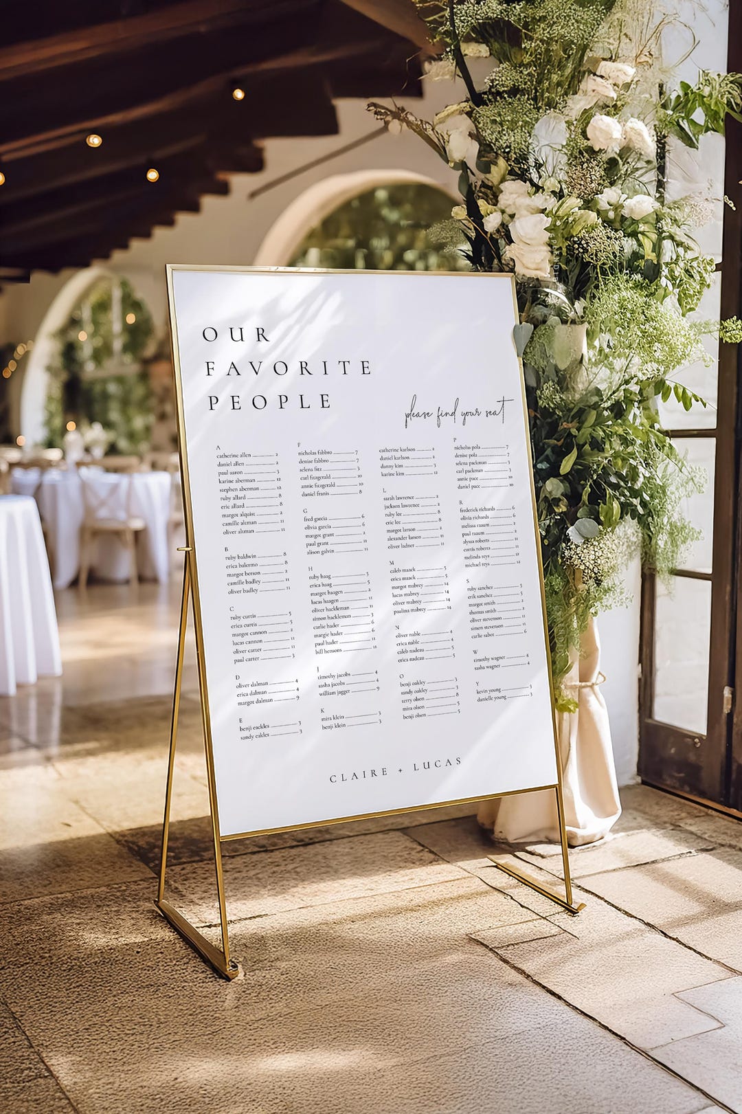 Modern Seating Chart Template, Alphabetical Seating Chart, Luxury Seat ...