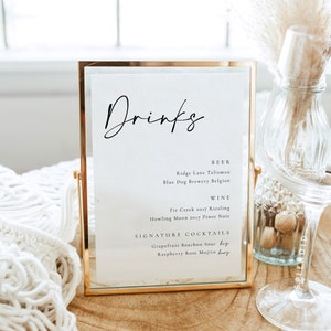 Modern Wedding Bar Sign Template, Editable Elegant Wedding Drinks Menu ...