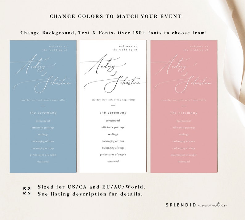 Modern Vintage Wedding Program Template Elegant Calligraphy - Etsy