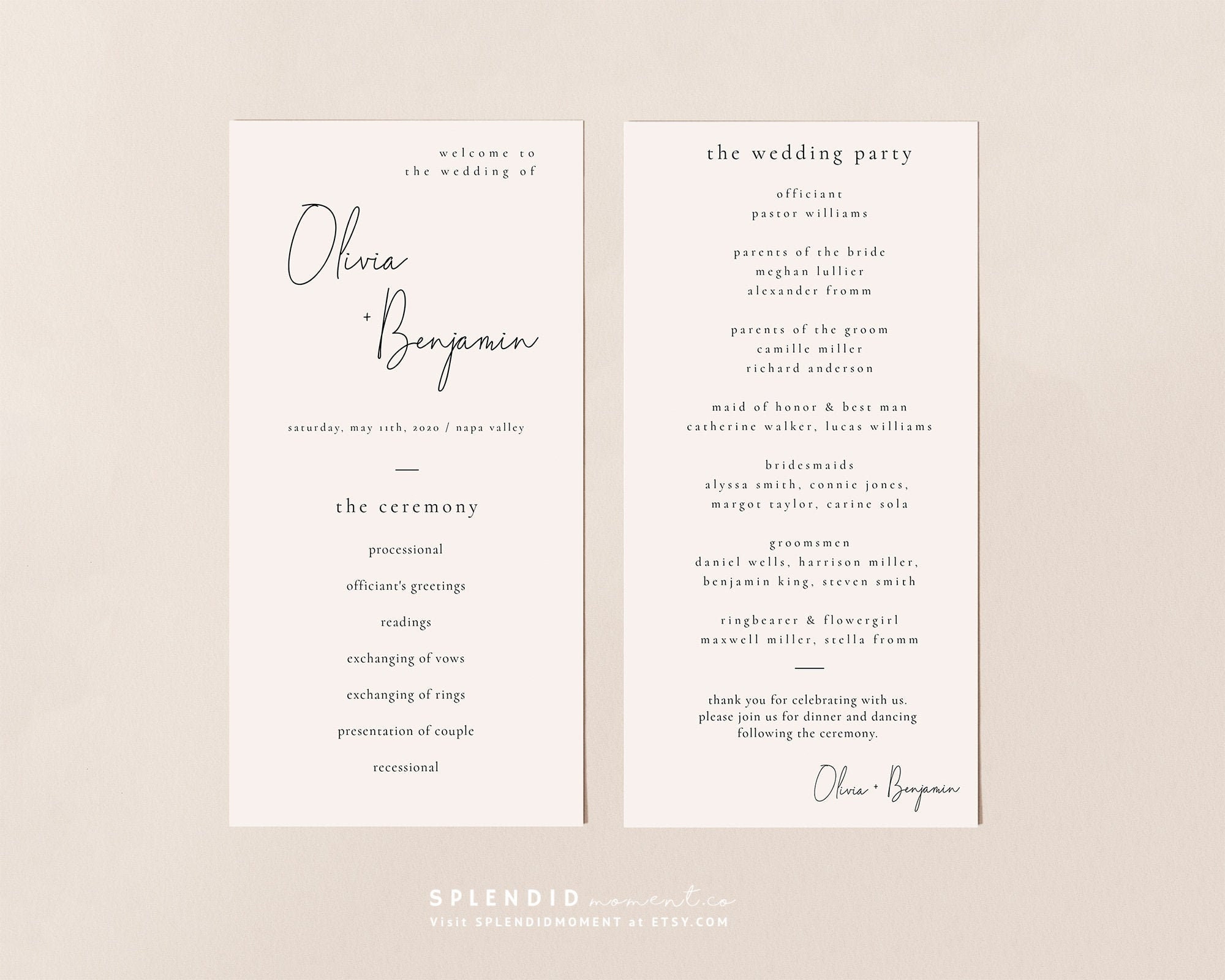 Modern Wedding Program Template Neutral and Elegant | Etsy