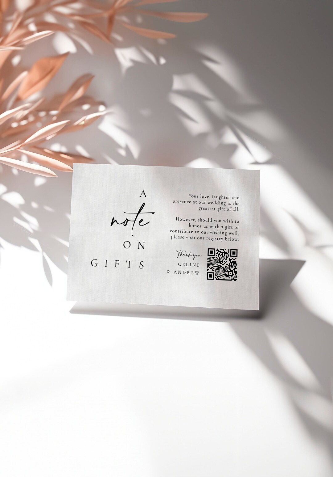 Modern Gift Note Card Template, A Note on Gifts Card, Wedding ...