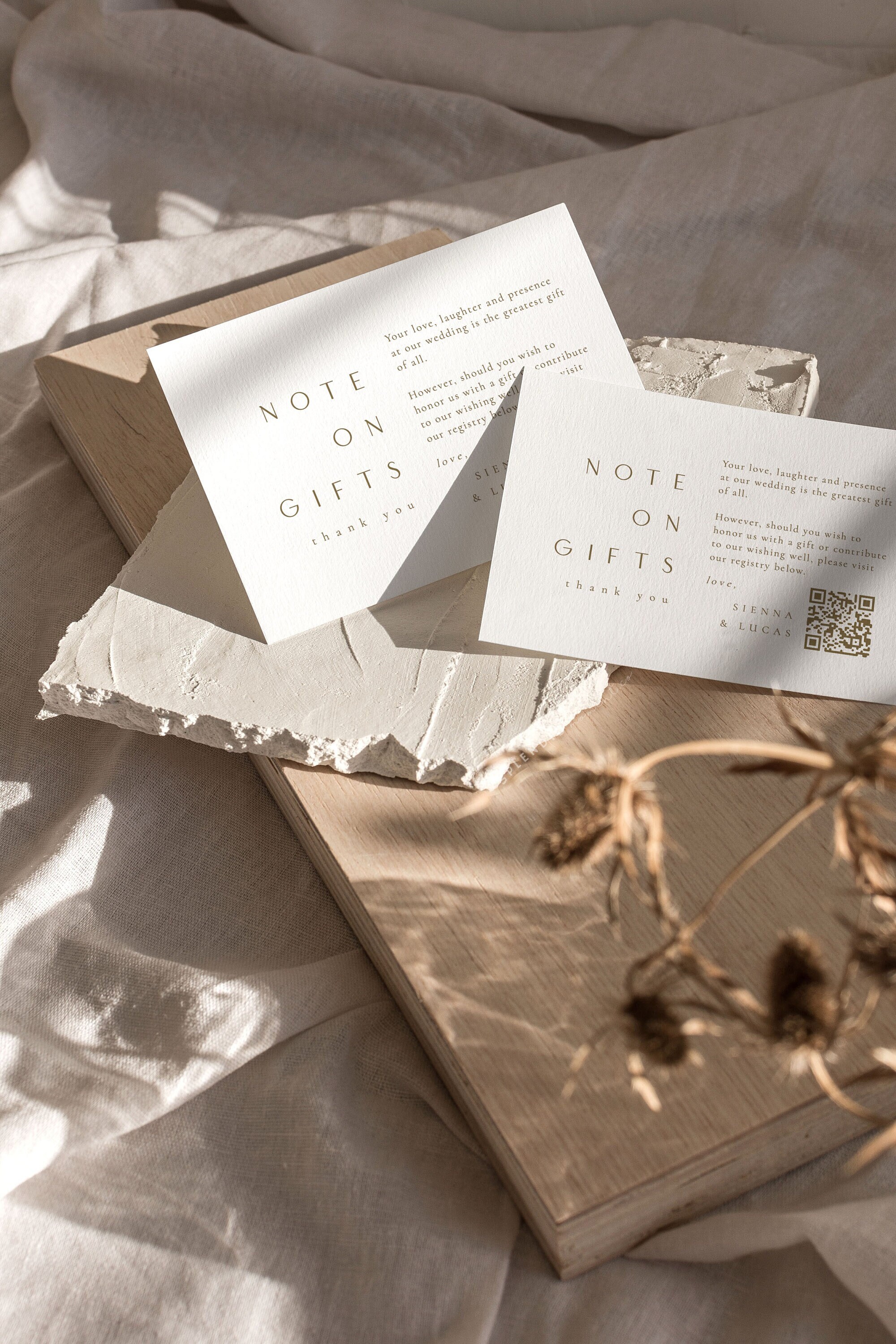 Gold Wedding Note on Gifts Template, Gifts QR Code Enclosure Card ...