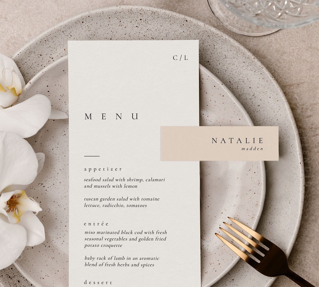 Minimal Wedding Place Cards Template, Slim Wedding Guest Name Cards ...