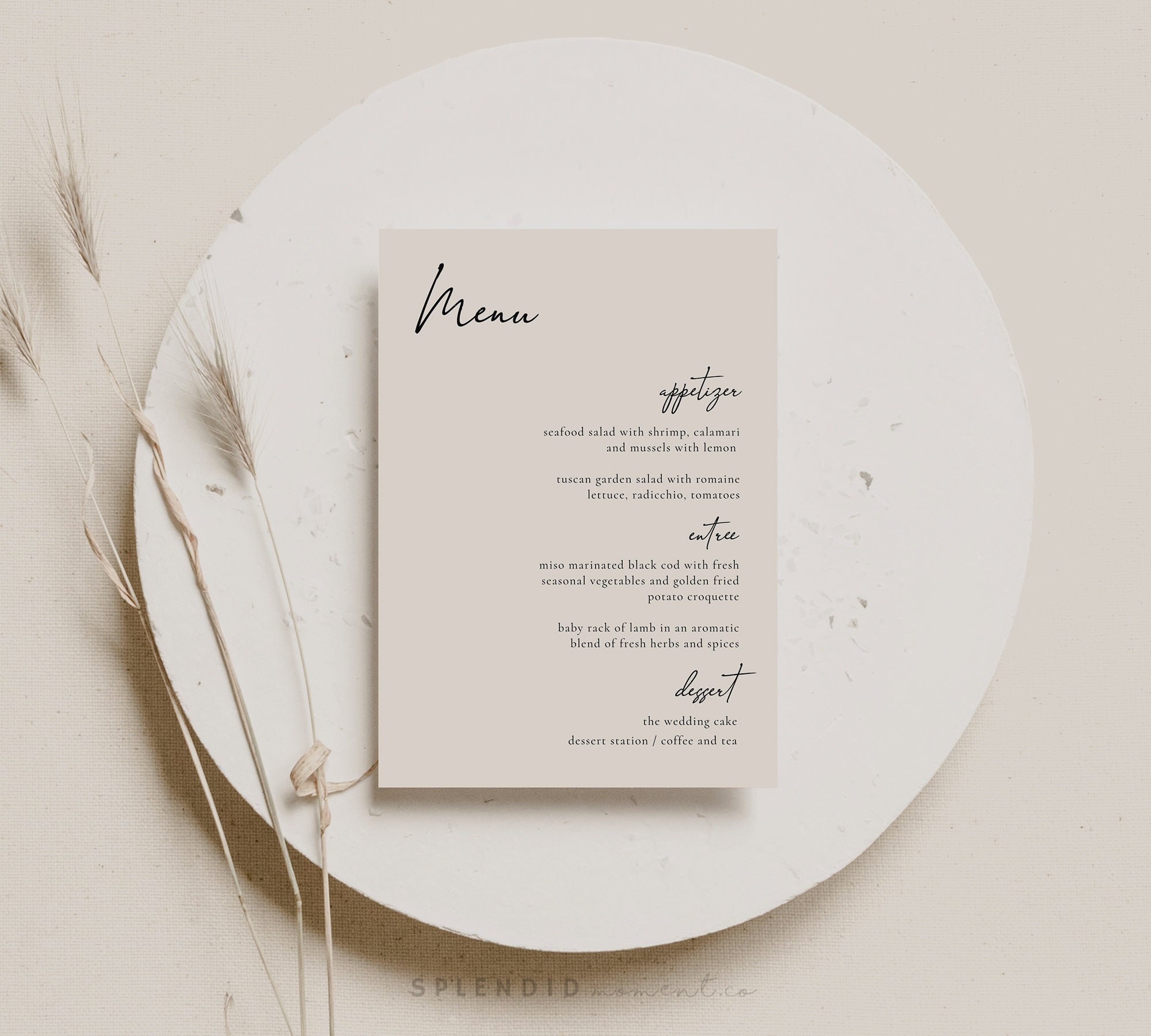 Modern Off-white Wedding Menu Printable Elegant Bohemian - Etsy